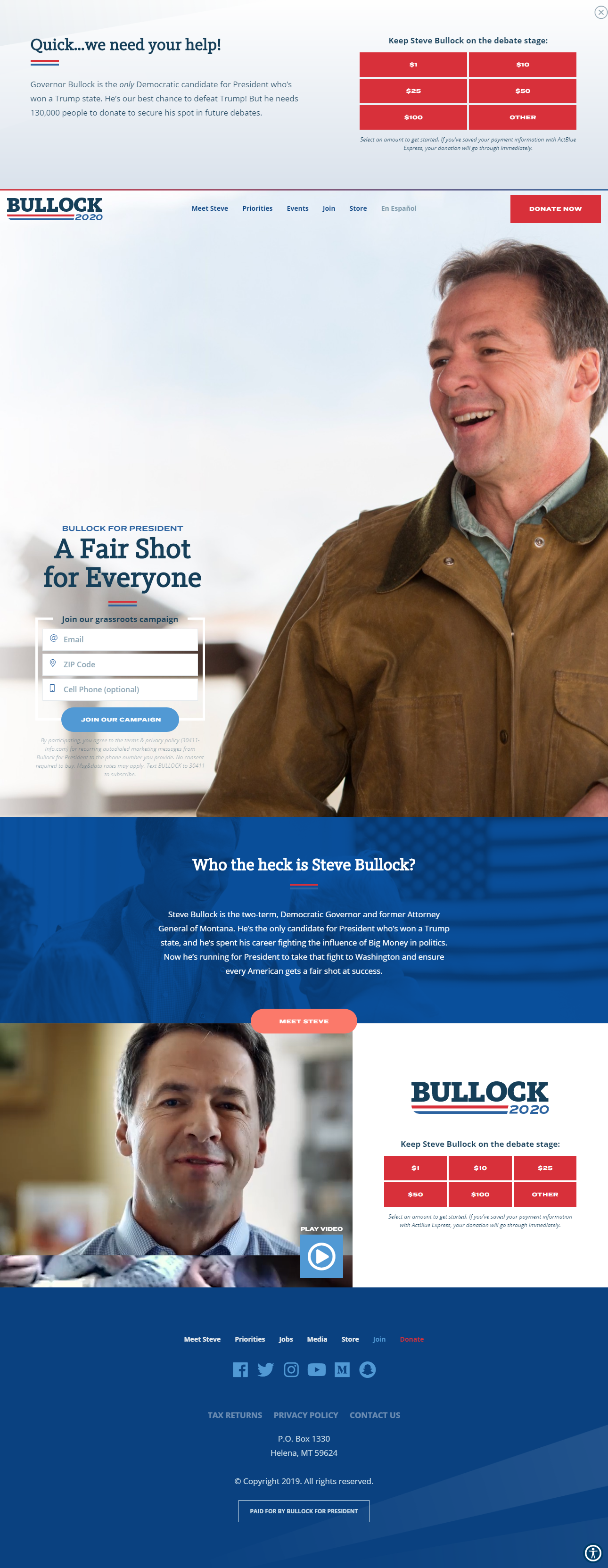 Homepage Snapshot for October 1, 2019: Governor Steve Bullock